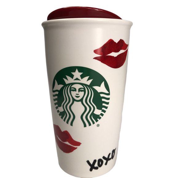 Starbucks | Dining | Starbucks Ceramic Tumbler Cup White Dark Red Logo ...